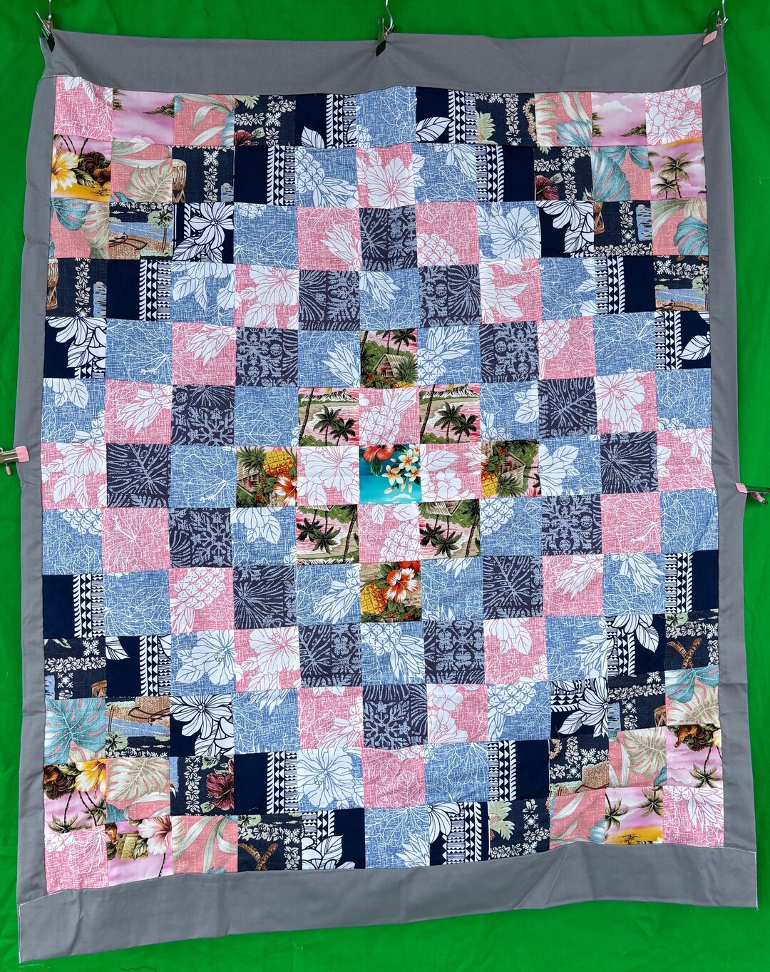 Hawaiian Print Patchwork Quilt | Lap Blanket | Baby Blanket | Diamond ...