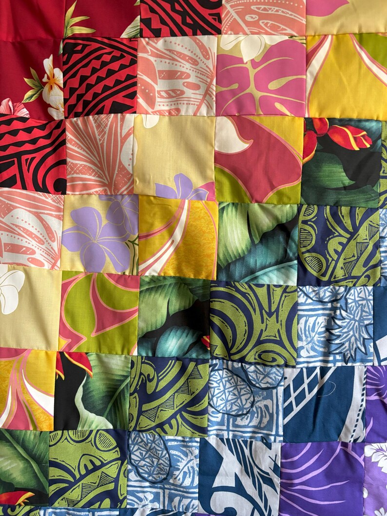 Hawaiian Print Patchwork Quilt | Lap Blanket | Baby Blanket | Rainbow ...