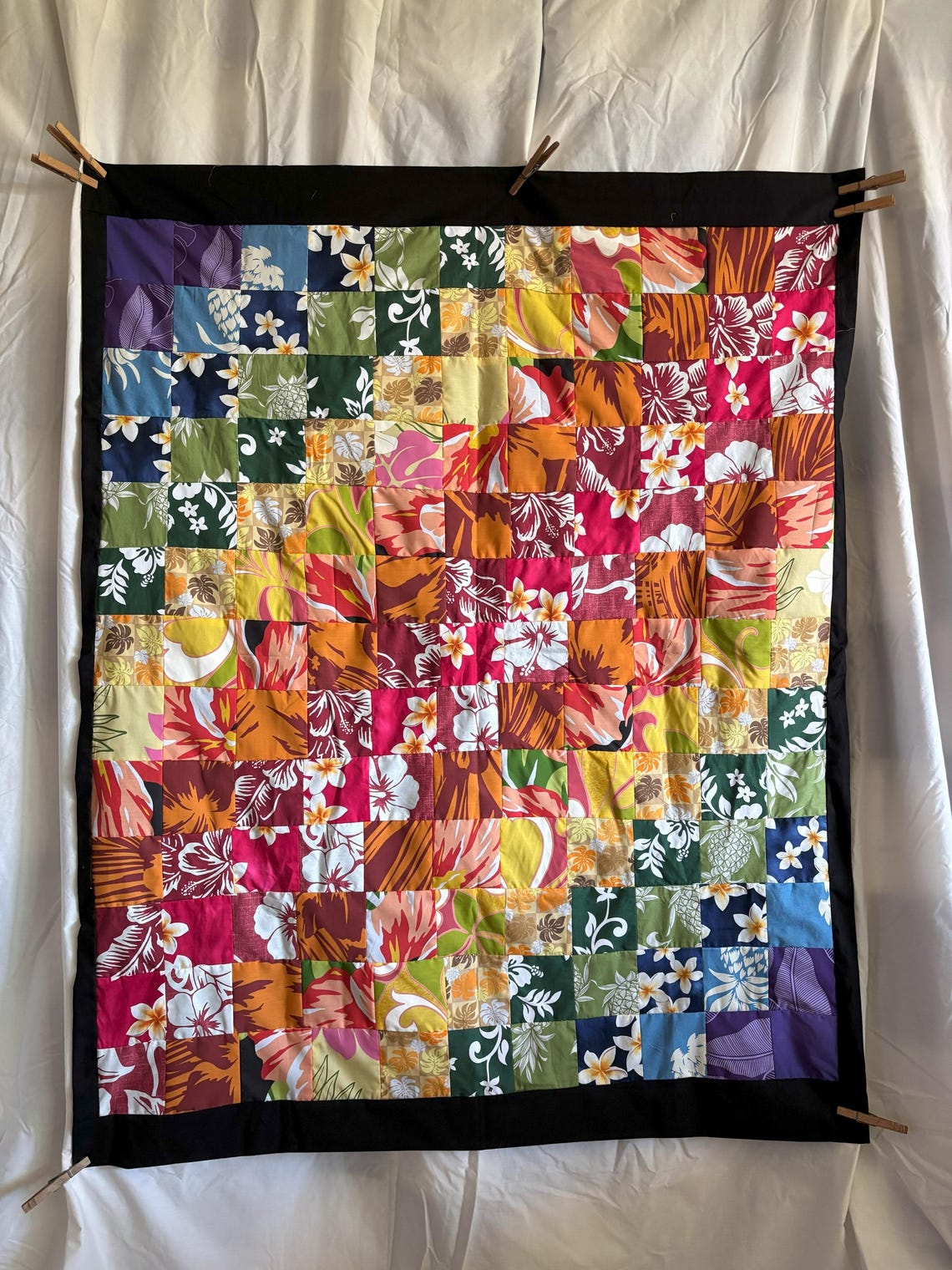 Hawaiian Print Patchwork Quilt | Lap Blanket | Baby Blanket | Rainbow ...