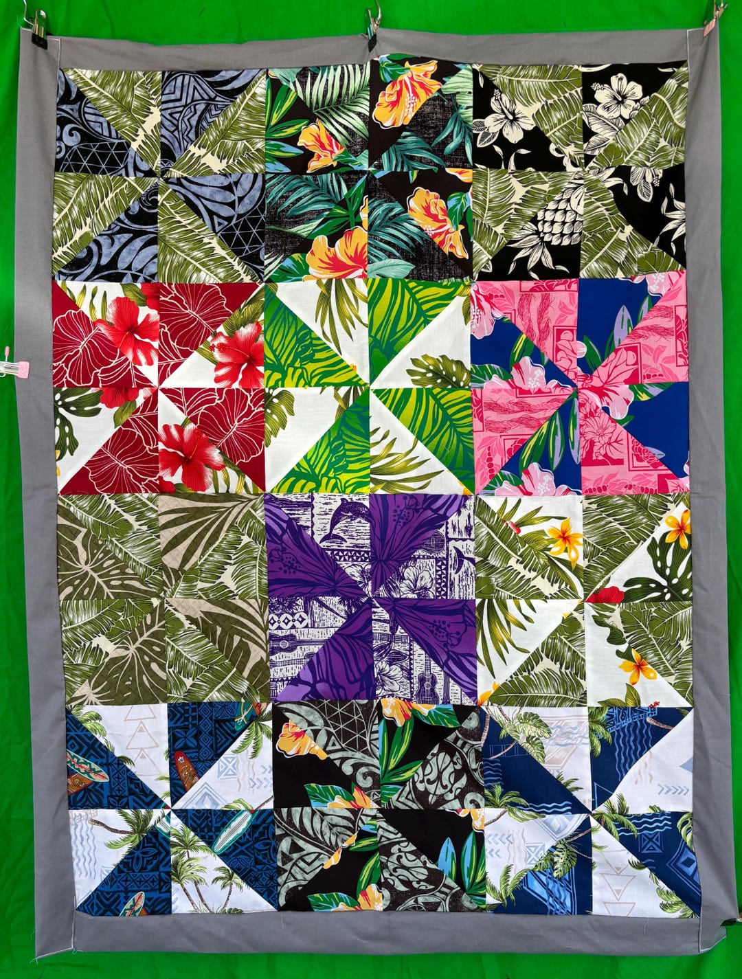 Hawaiian Print Patchwork Quilt | Lap Blanket | Baby Blanket | Pinwheels ...
