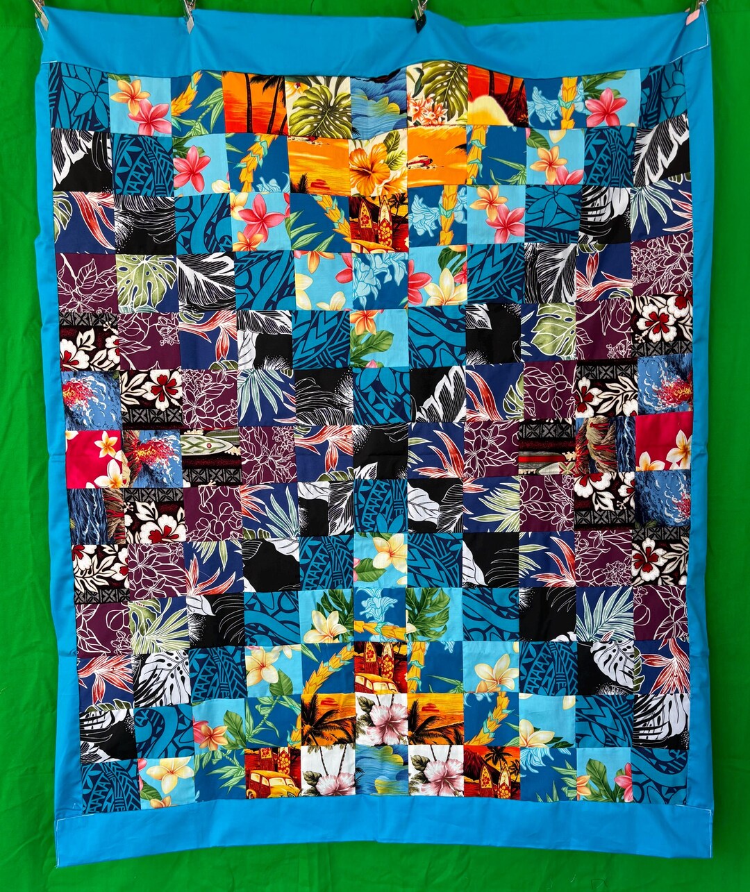 Hawaiian Print Patchwork Quilt | Lap Blanket | Baby Blanket | Blue ...