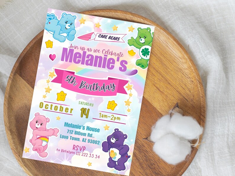Care Bears Birthday Invitation, Printable Editable Birthday Party ...