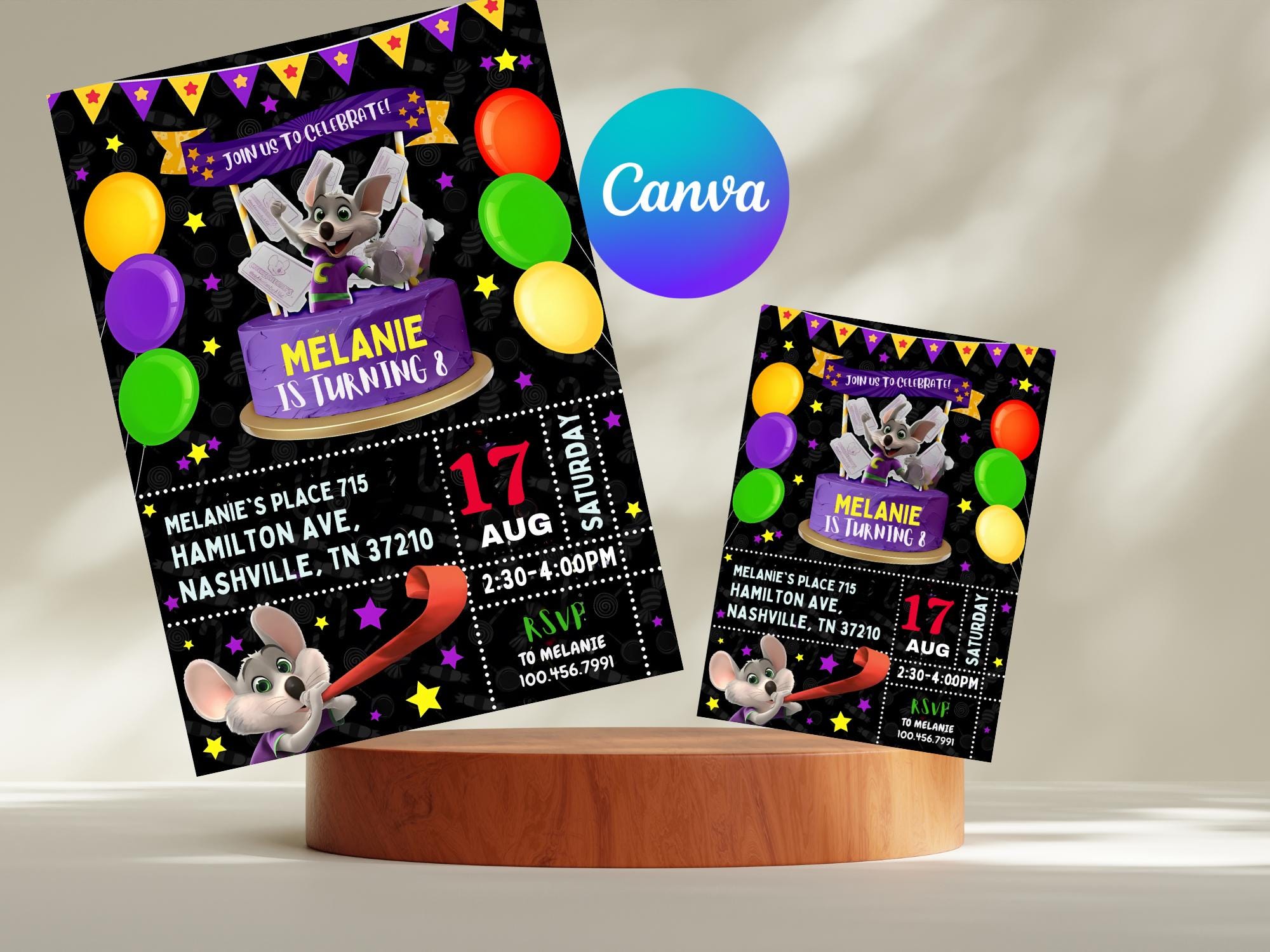 Editable Chuck E Cheese Birthday Invitation Template | Chuck Evite ...