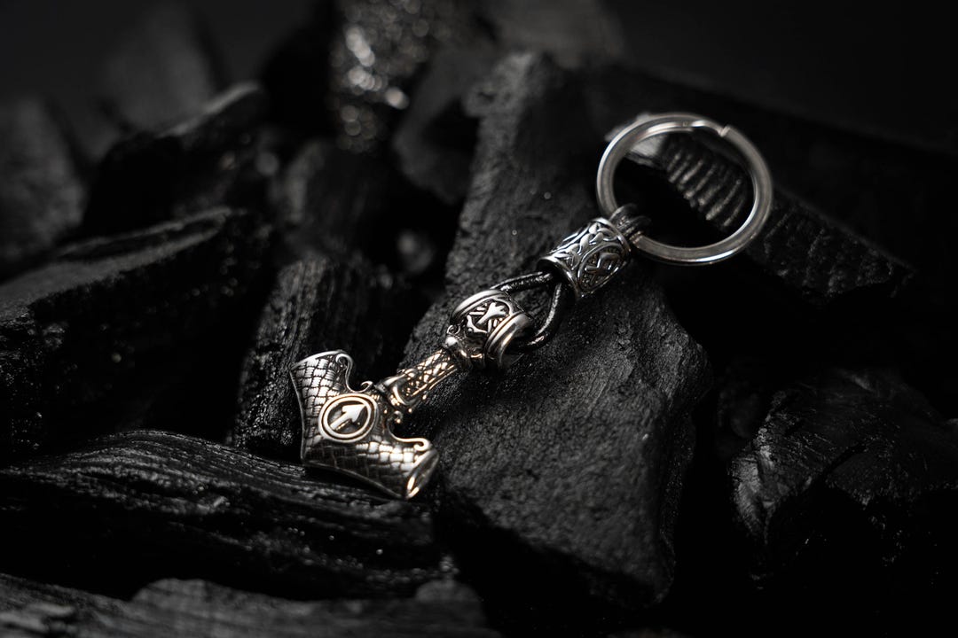 Mjolnir Pendant Keychain, Thor Hammer Amulet, Pagan Key Ring, Viking ...