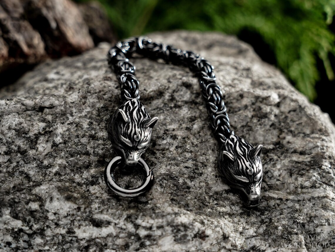 Antique Fenrir Bracelet, Fenrir Viking Bracelet, Wolf Head Mans ...
