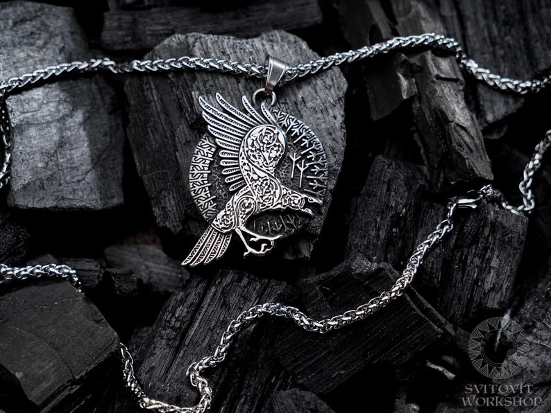 Odin's Raven Amulet, Nordic Raven Necklace, Raven Symbol, Raven Pendant ...