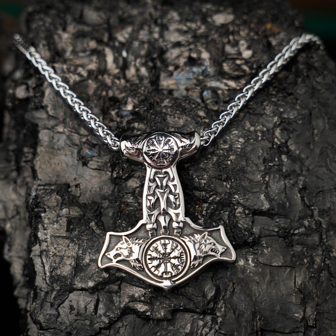 Viking Wolf Hammer Necklace, Mjolnir Hammer With Wolf, Mjolnir Jewelry ...