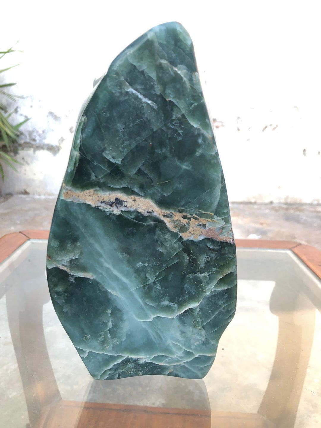 Large Serpentine Jade Polished Stone: 4.7kg Green Crystal Healing Decor ...