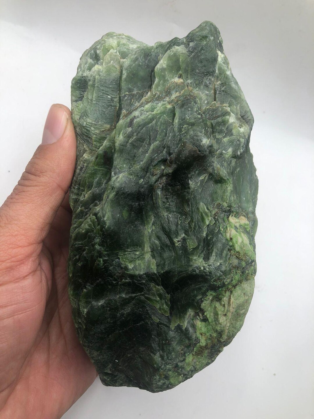 Large 1612g Natural Green Nephrite Jade Raw Stone, Healing Crystal ...