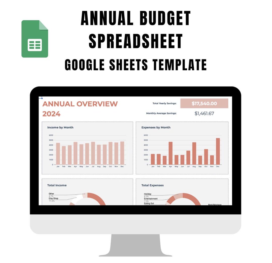 Annual Budget Spreadsheet | Google Sheets Finance Planner | Income ...