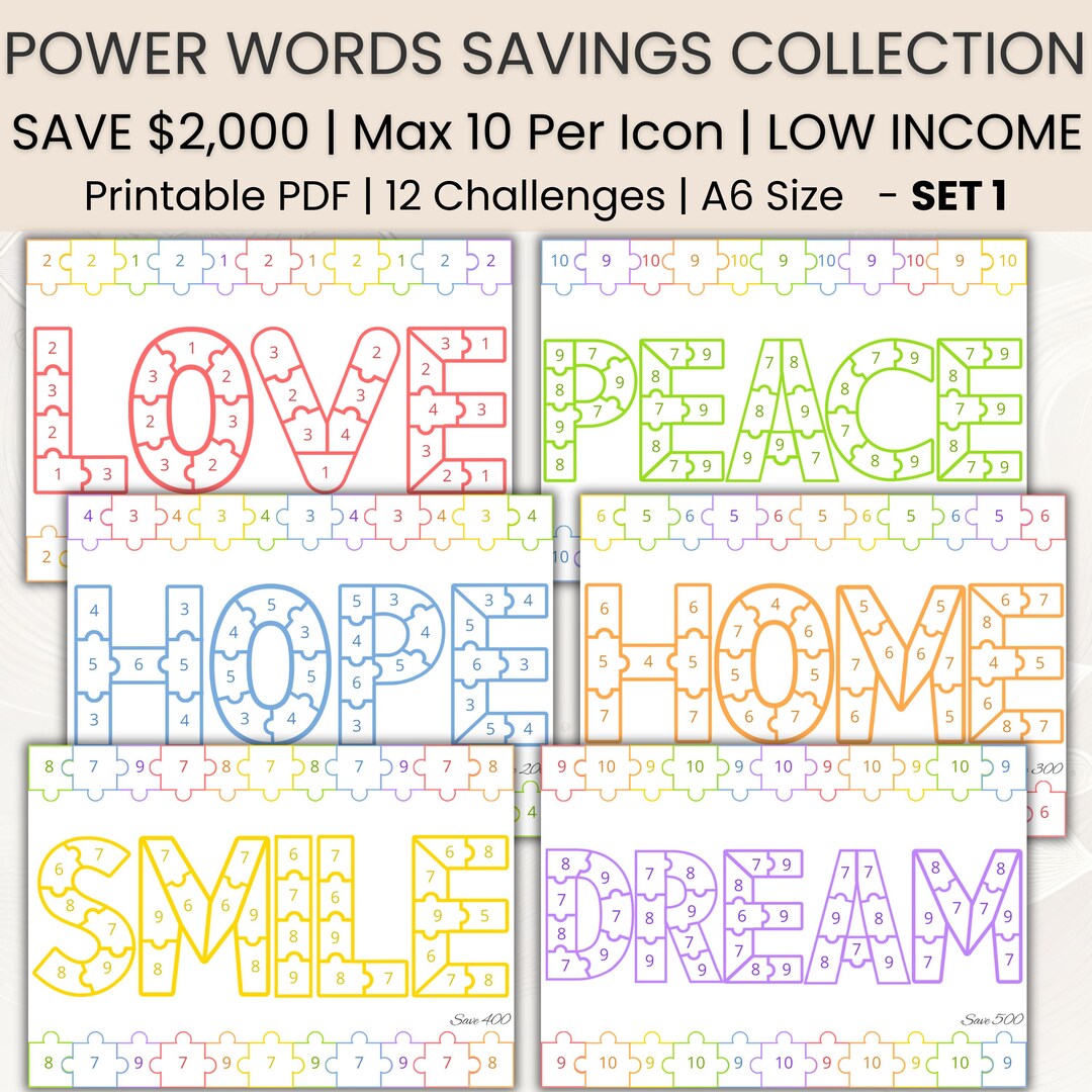 Words Savings Challenge Bundle | Money Tracker | Puzzle | Printable A6 ...