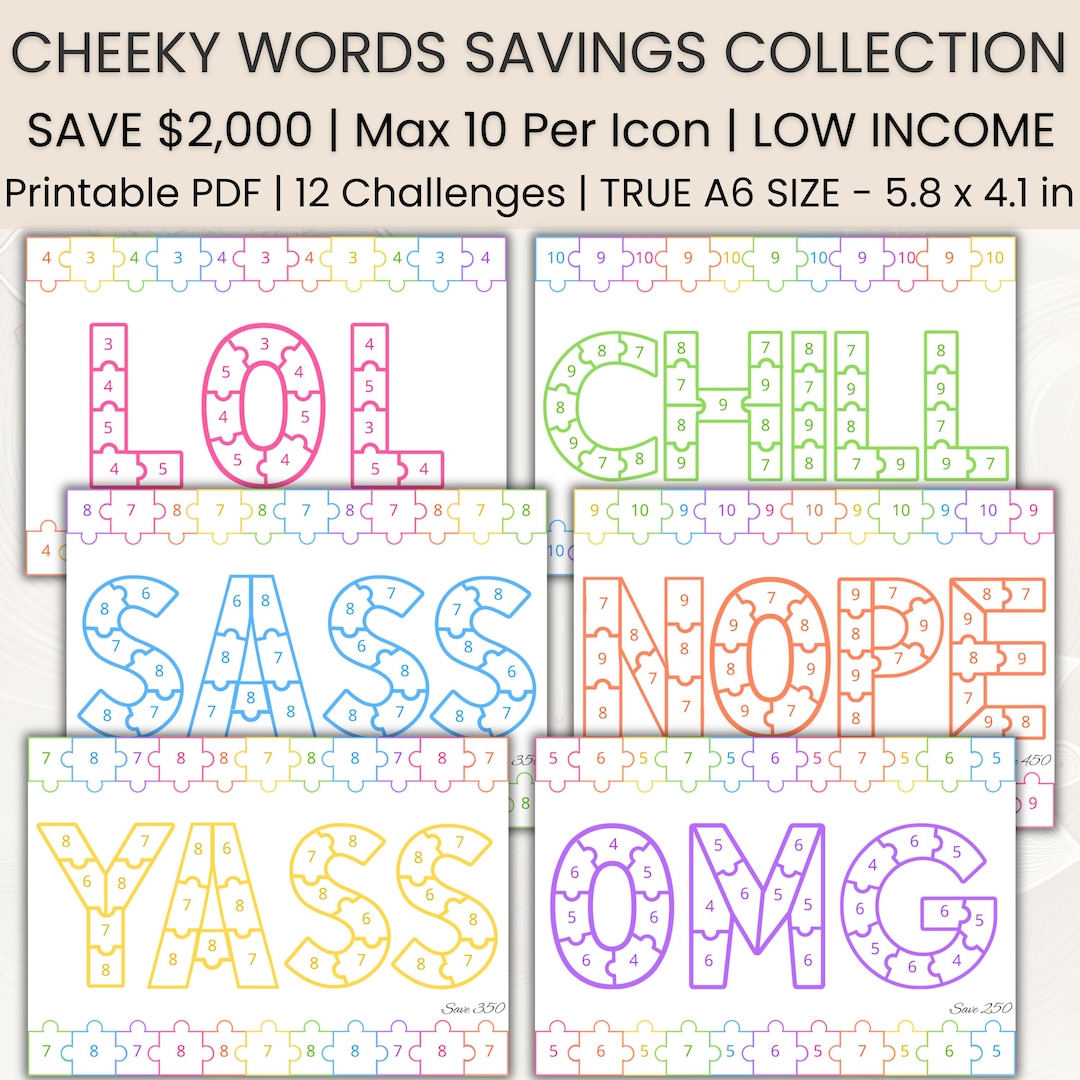 Words Savings Challenge Bundle | Money Tracker | Cheeky Words Puzzle ...