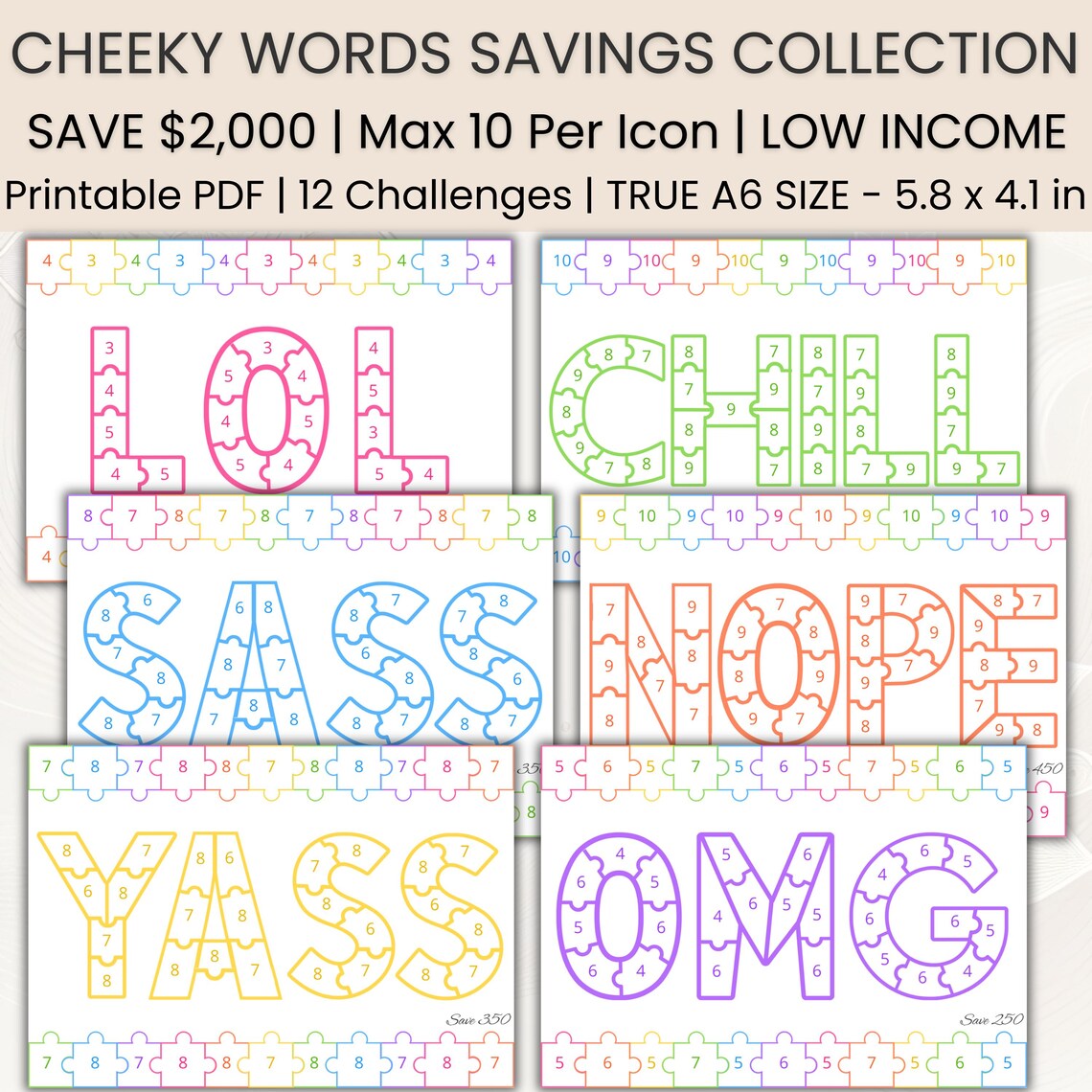 Words Savings Challenge Bundle | Money Tracker | Cheeky Words Puzzle ...