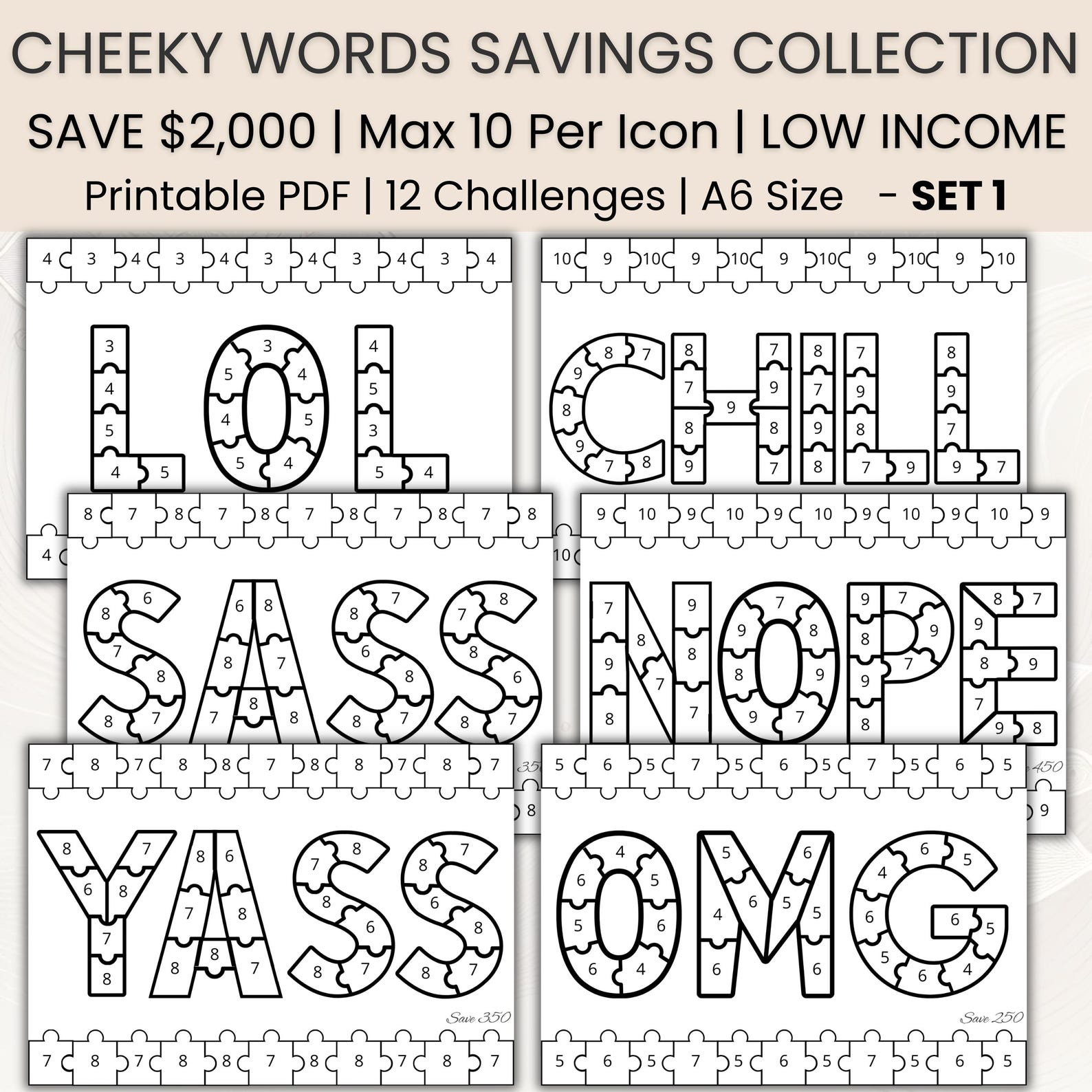 Words Savings Challenge Bundle | Money Tracker | Cheeky Words Puzzle ...