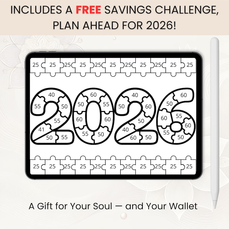 Puzzle Savings Challenge Bundle | 2026 Savings Printable | Rainbow and B&W Tracker | A6 Mini ...