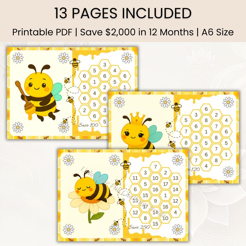 Bee Savings Challenge A6 | Savings Tracker Printable | Mini Savings ...