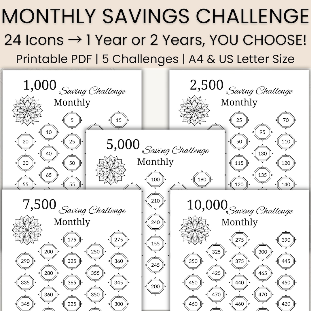 Monthly Saving Challenge | Money Tracker | Minimalist Printable | Save ...