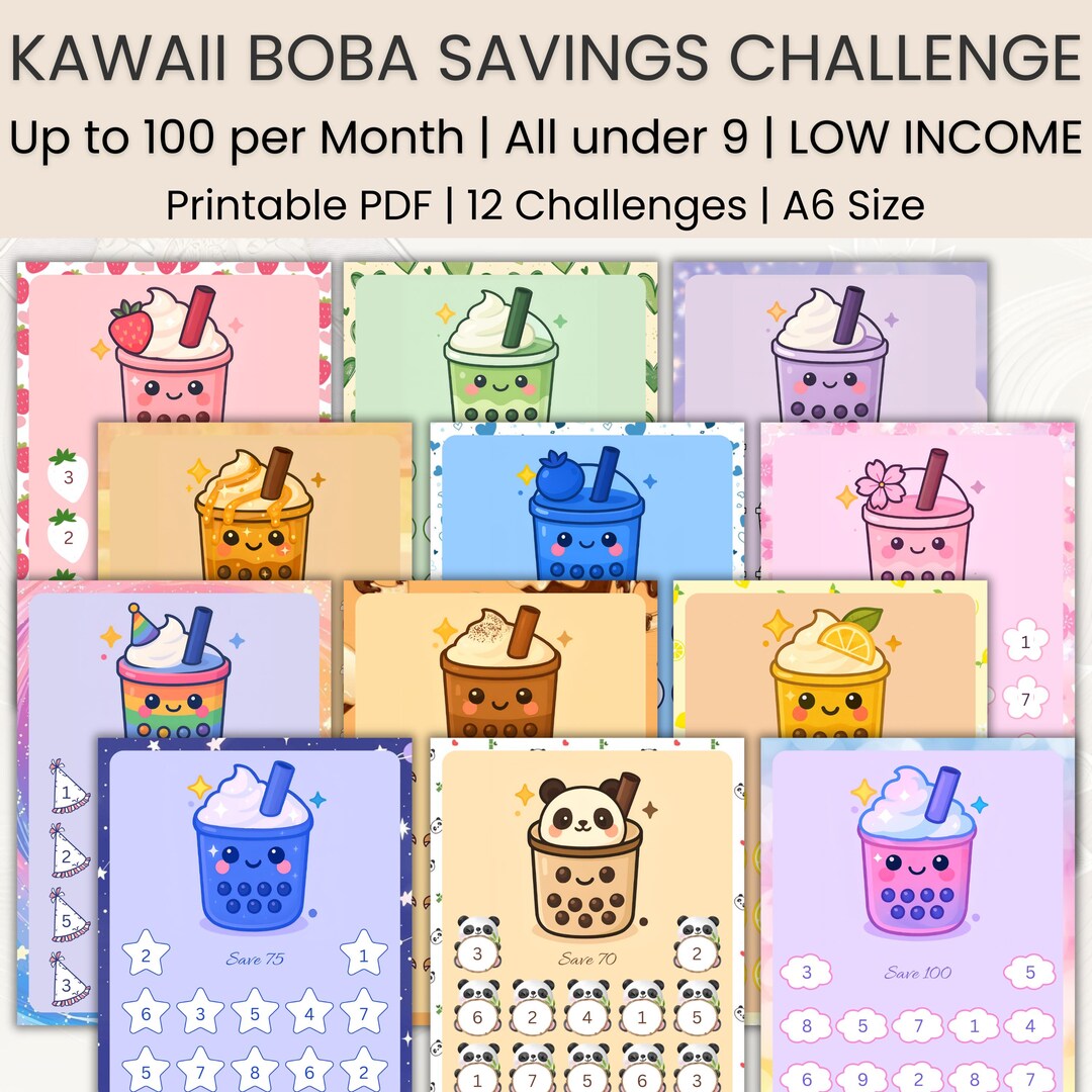 Kawaii Boba Savings Challenge | Cute Bubble Tea | Savings Printable ...