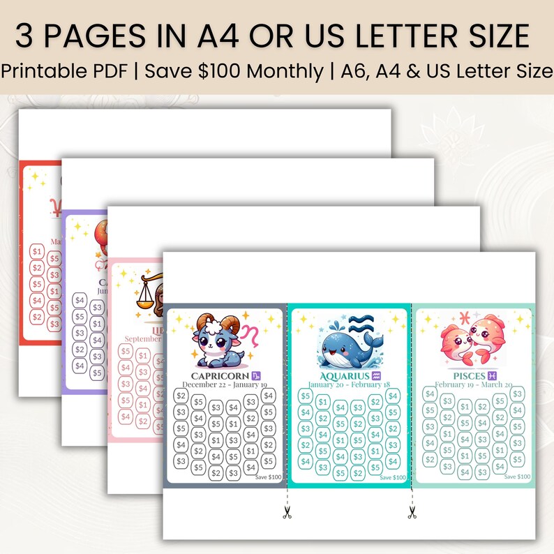 Zodiac Money Challenge | Printable Budget Tracker | Low Income | US ...