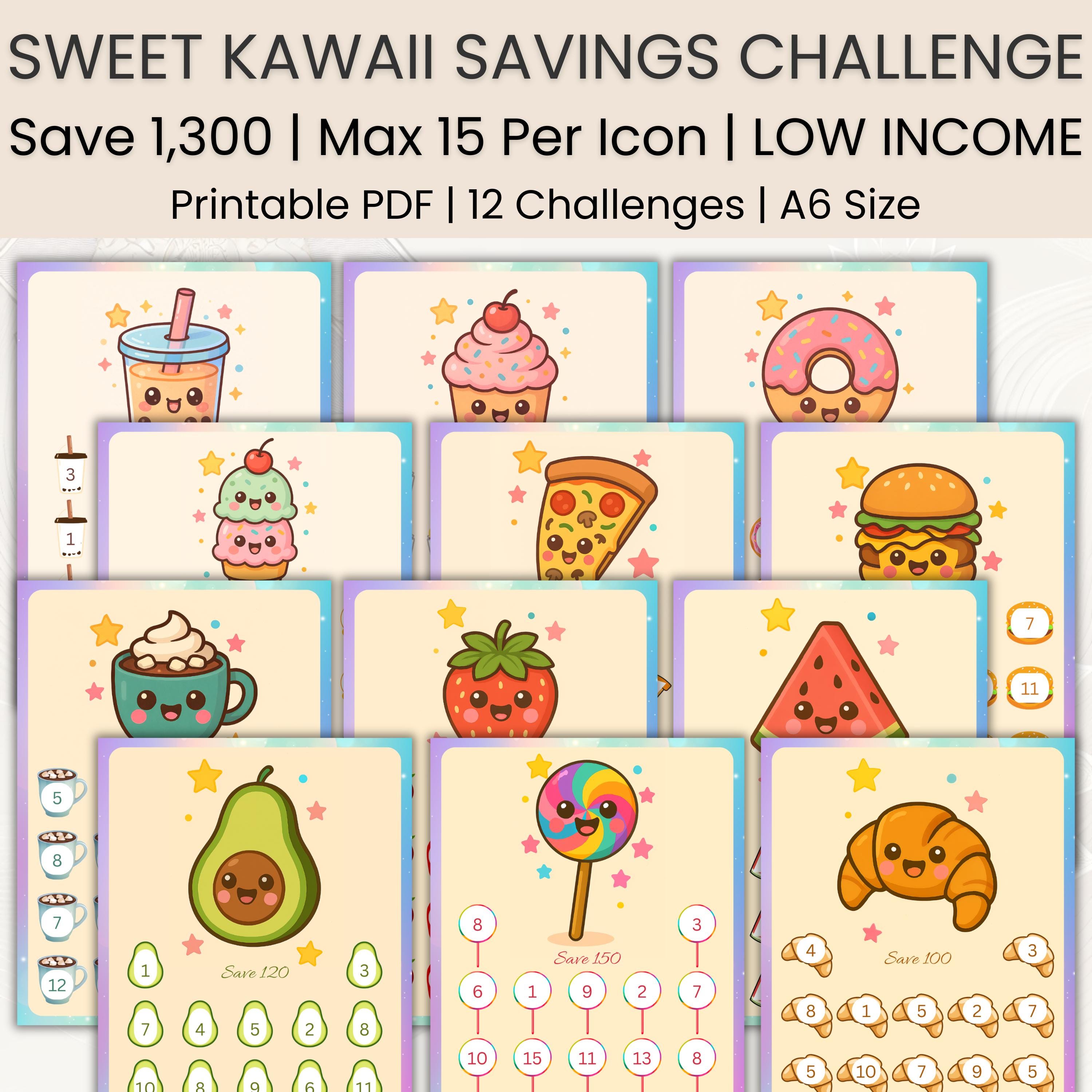 Sweet Kawaii Savings Challenge Bundle | A6 Mini Savings | Low Income ...