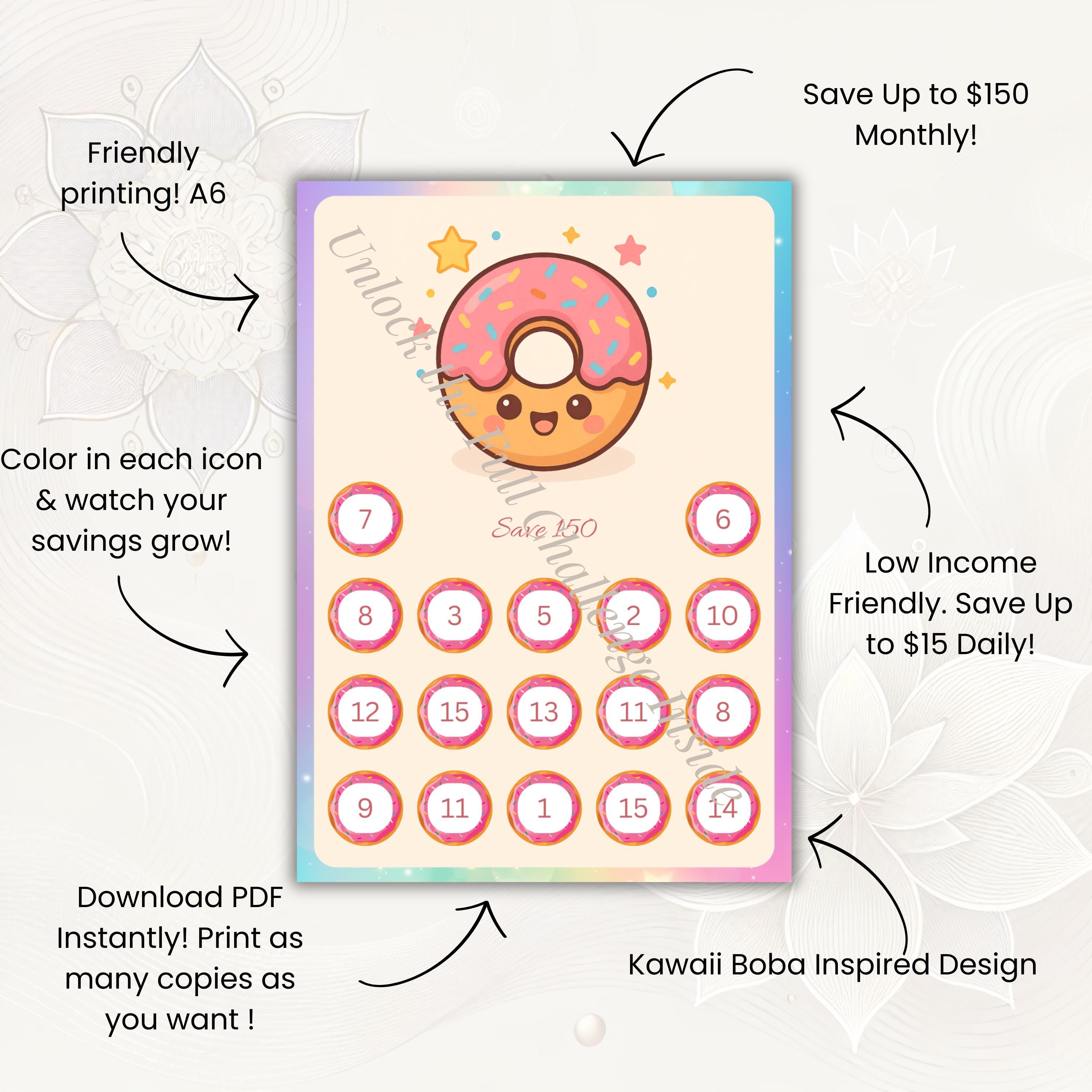 Sweet Kawaii Savings Challenge Bundle | A6 Mini Savings | Low Income ...