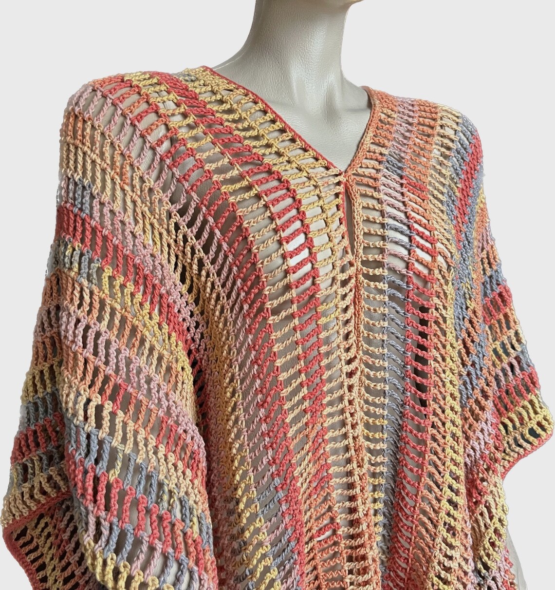 Crochet Poncho for Women, Boho Top, Garment, Shawl, Handknit Wrap ...