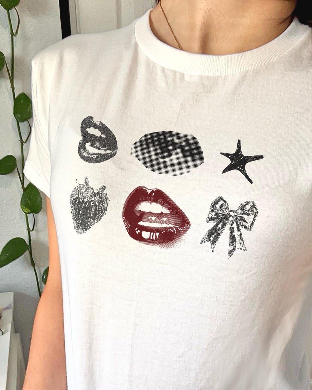 NYC Stargirl Collage Baby Tee | Lip & Heart Aesthetic Shirt | Downtown ...