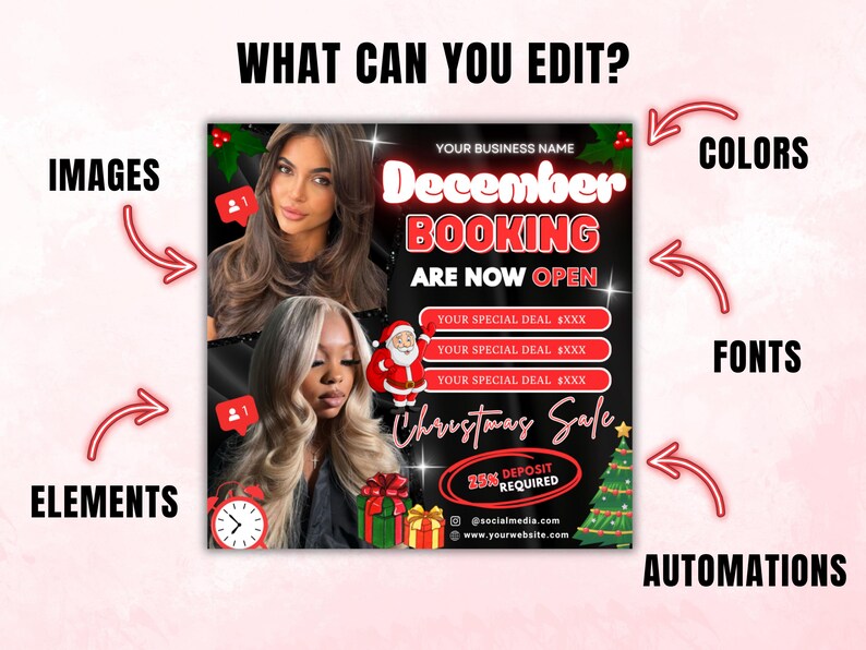 Flyer Template, December Booking (DIY Canva Digital Download - Etsy