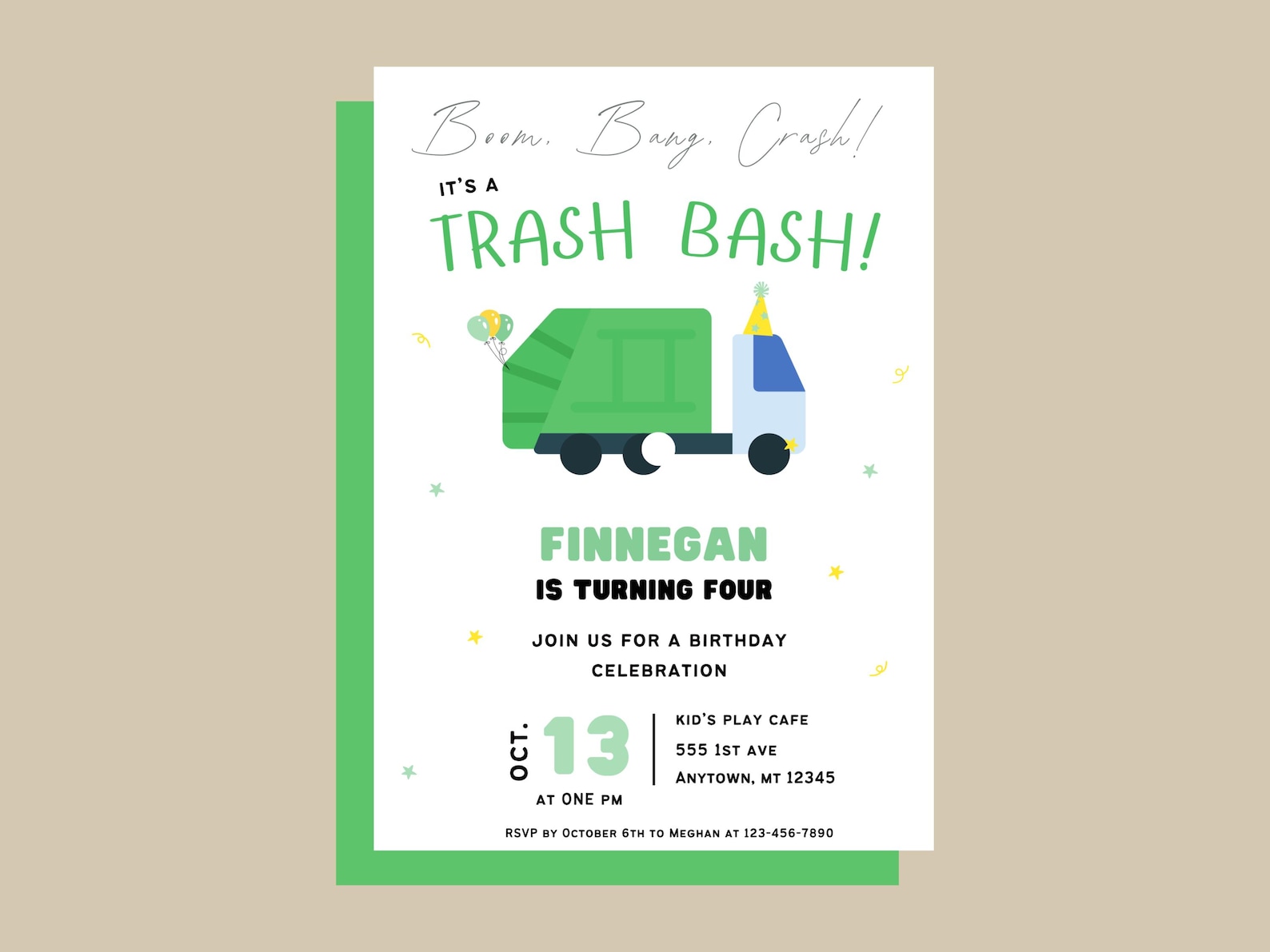 Editable Trash Bash Birthday Invitation – Canva Template | Garbage ...