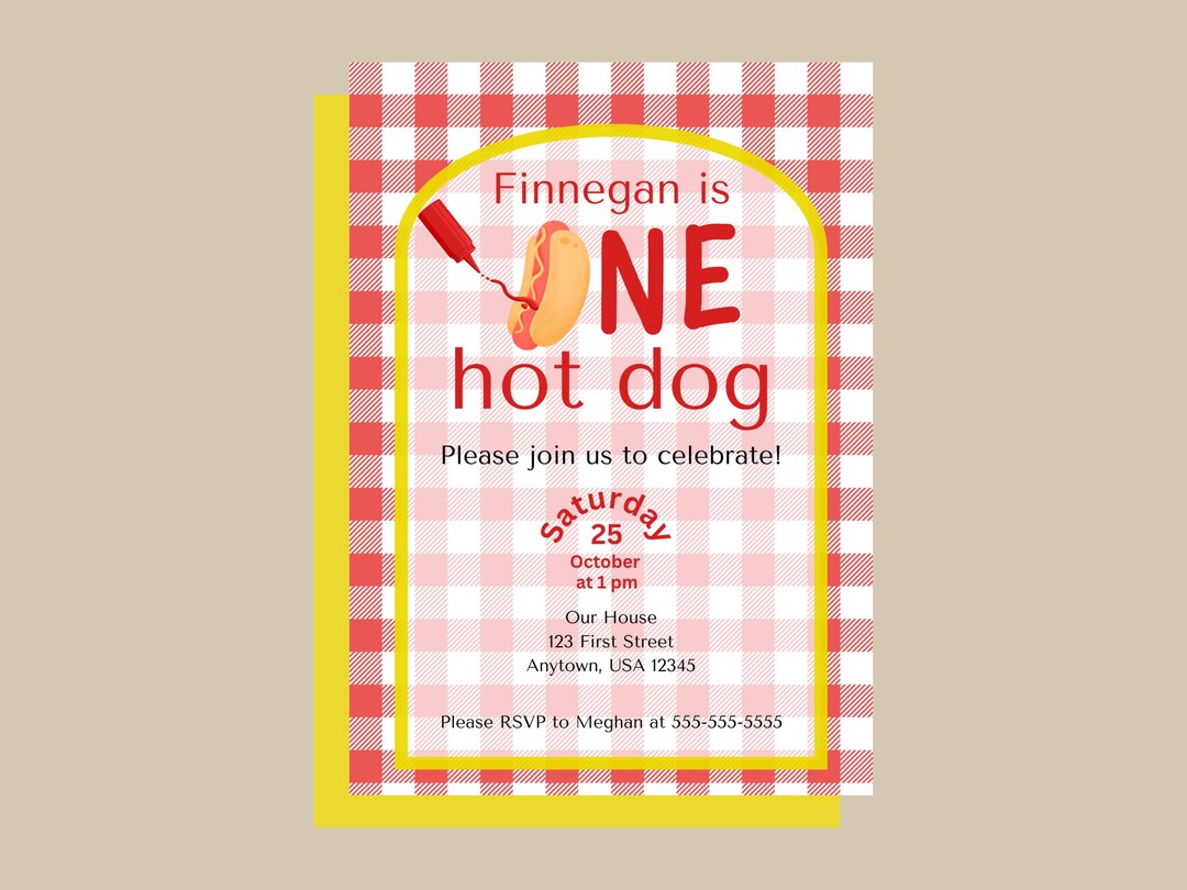 One Hot Dog Invitation |custom First Birthday Invite (digital) - Etsy