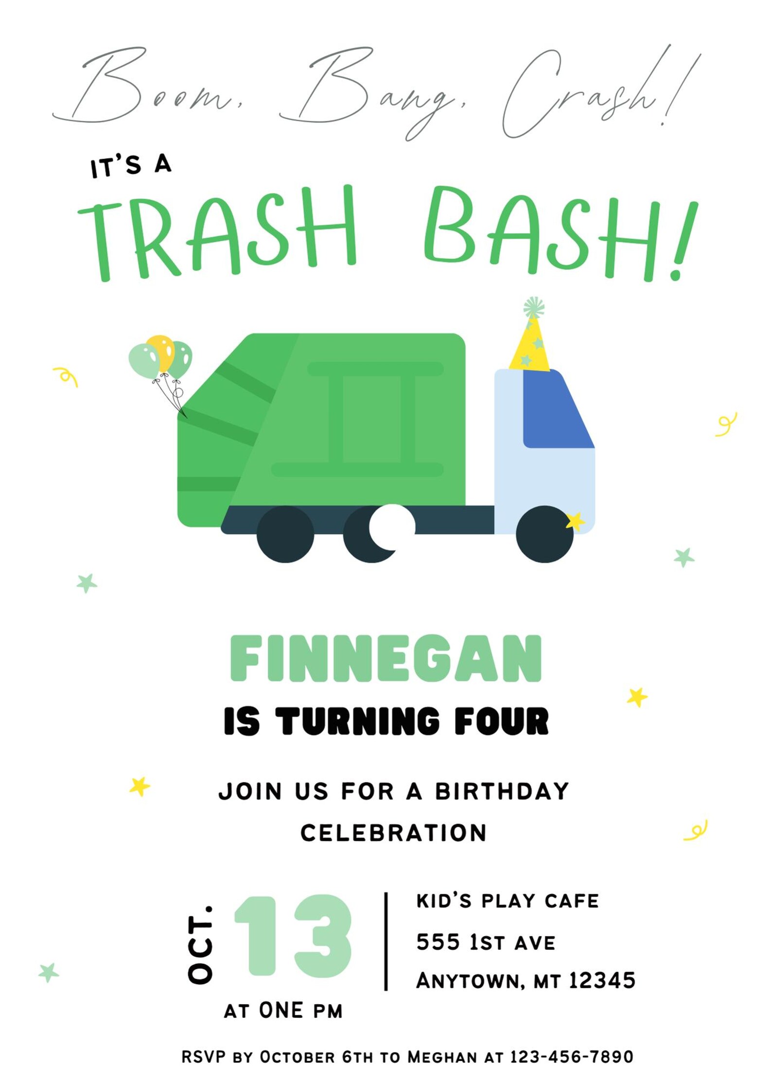 Editable Trash Bash Birthday Invitation – Canva Template | Garbage ...
