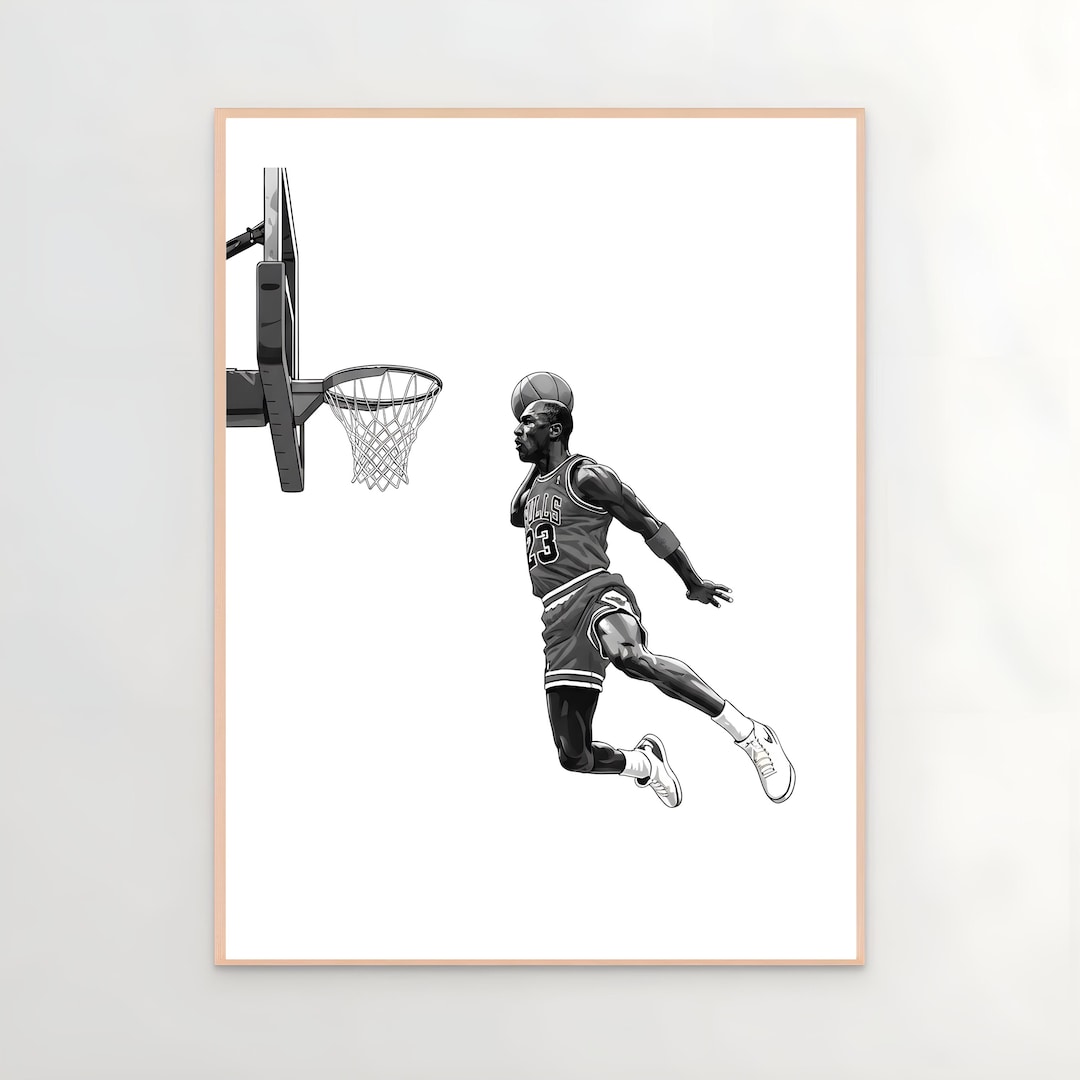 Michael Jordan Iconic Dunk Poster | Black & White NBA Art (digital ...
