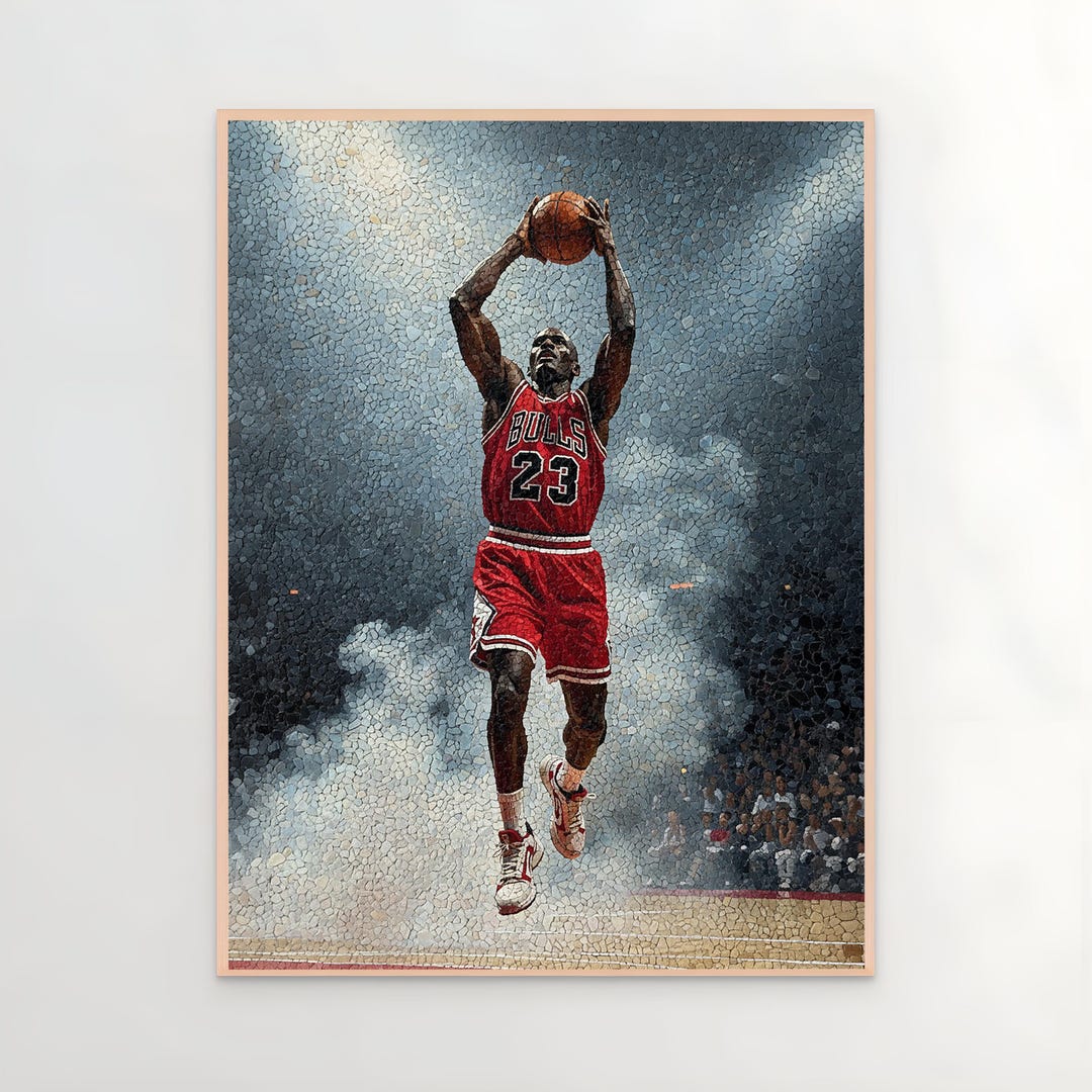 Michael Jordan Jump Shot Mosaic Print, Chicago Bulls NBA Wall Art ...