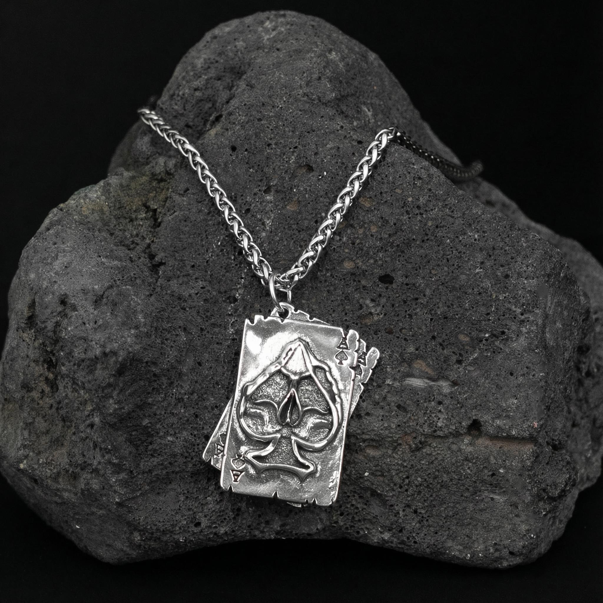 Silver Ace of Spades Pendant,poker Card Necklace,antique Finish Skull ...