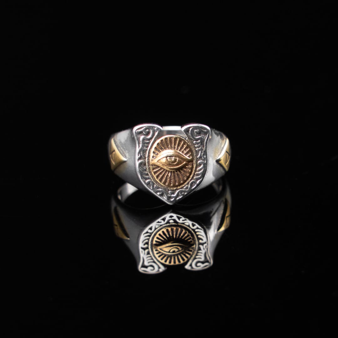 Silver Horus Eye Ring Open Band,copper Brass Inlay,antique Patina,punk ...