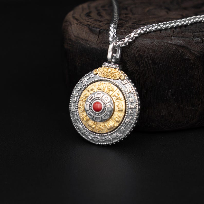 Silver Tibetan Nine Palace Bagua Pendant Necklace Copper Silver Plated ...