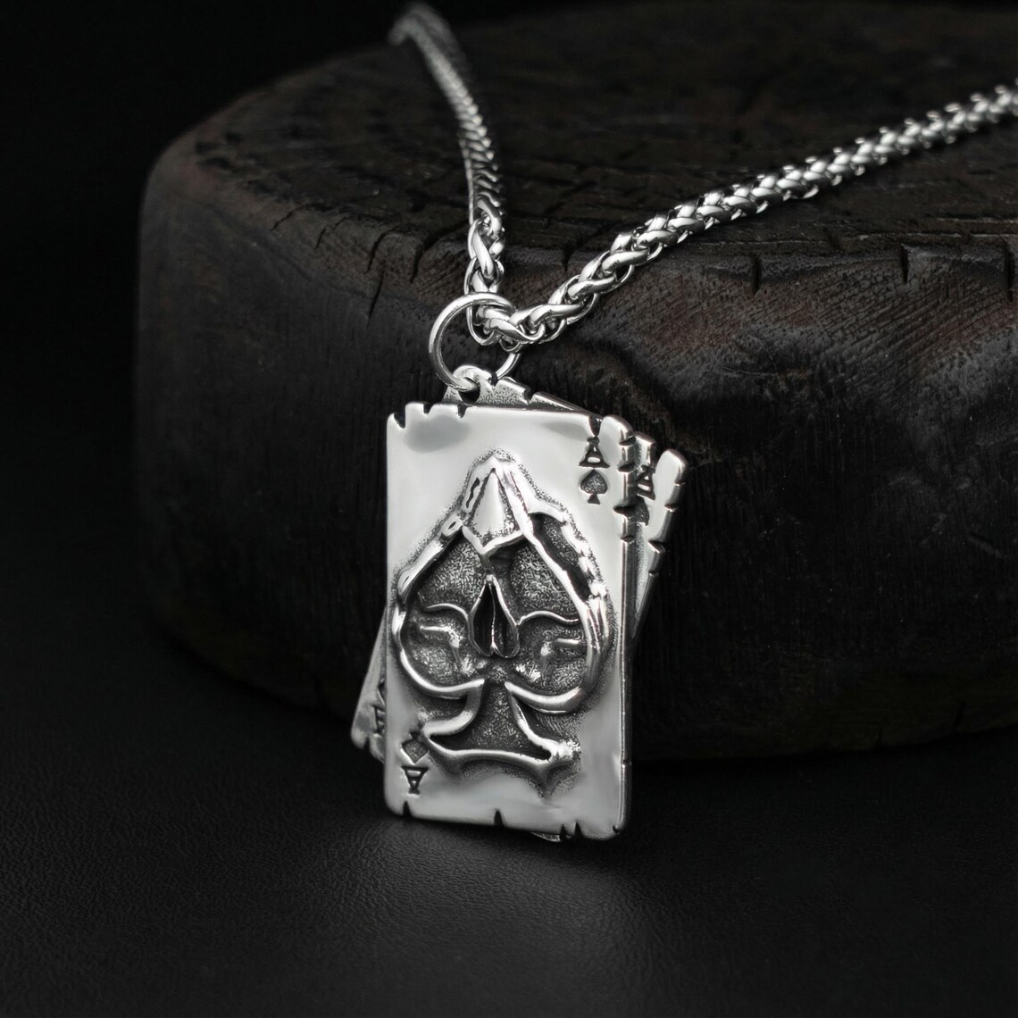 Silver Ace of Spades Pendant,poker Card Necklace,antique Finish Skull ...