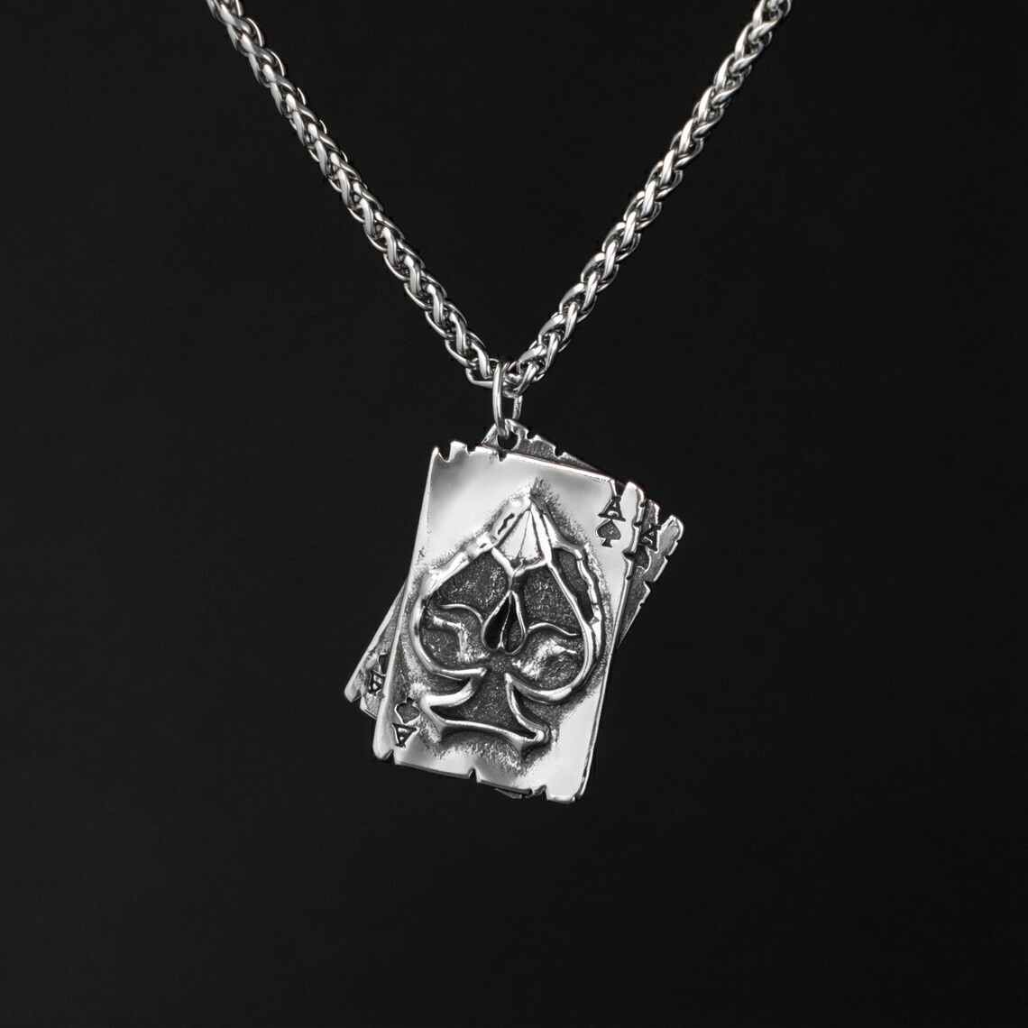Silver Ace of Spades Pendant,poker Card Necklace,antique Finish Skull ...