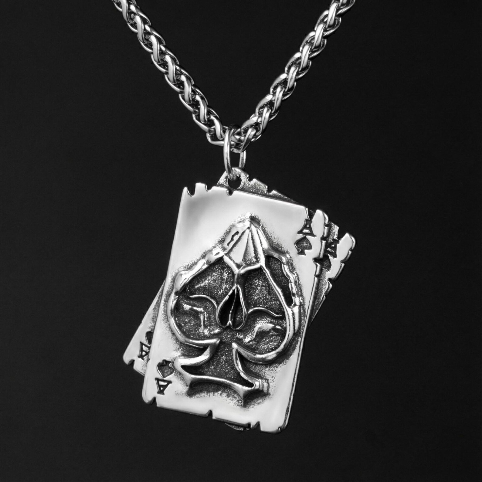 Silver Ace of Spades Pendant,poker Card Necklace,antique Finish Skull ...