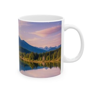 Watercolor Lake Reflection Mug, Scenic Mountain & Forest Nature Art ...