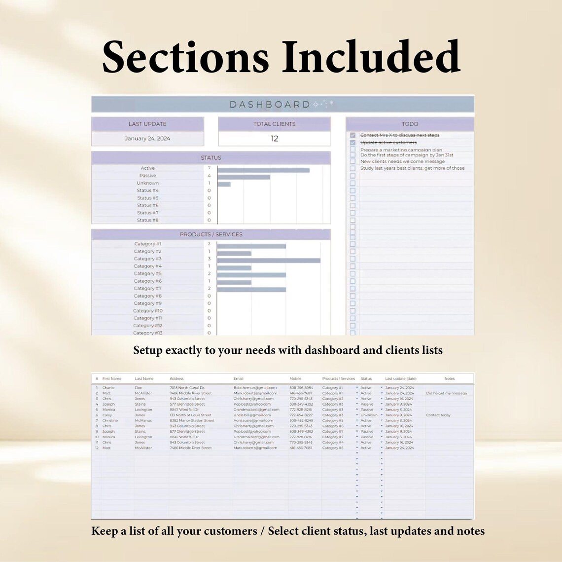 Client Management Tracker | Small Business CRM Template | Customer List ...