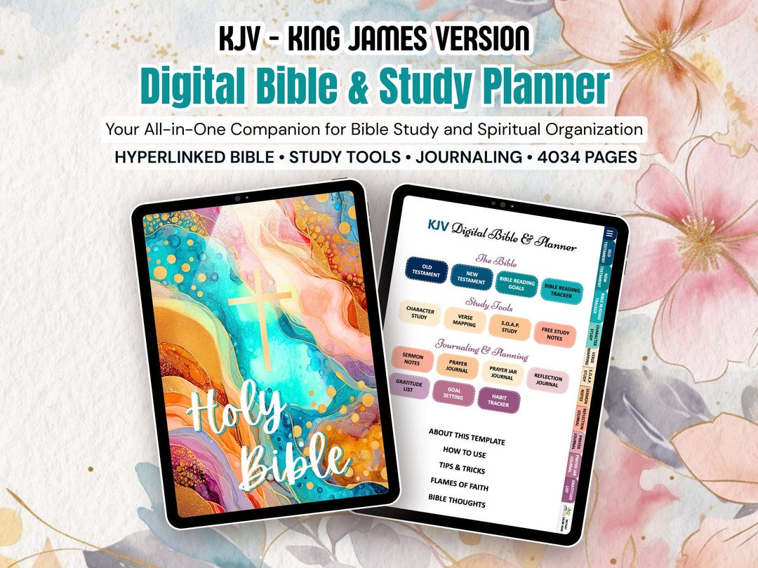 All-in-one KJV Digital Bible Study Planner in Blue, Hyperlinked PDF for ...