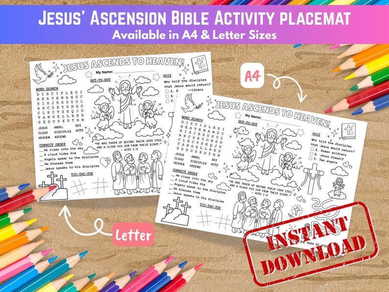 Jesus' Ascension Bible Activity Placemat for Kids – Printable Games ...