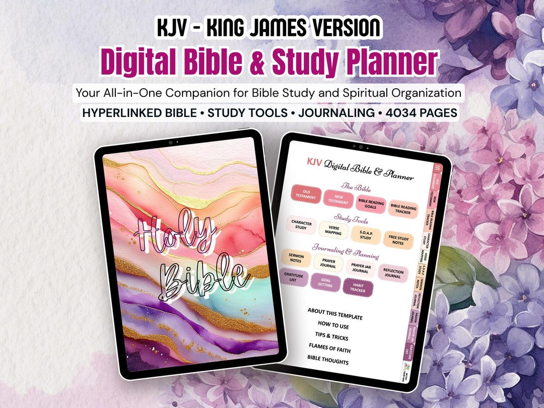 All-in-one KJV Digital Bible Study Planner Pink Purple, Hyperlinked PDF ...