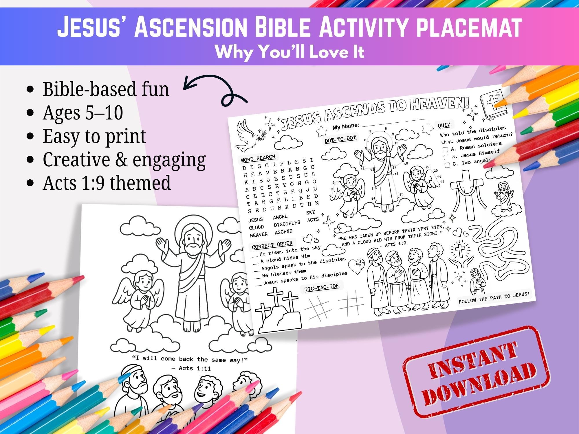 Jesus' Ascension Bible Activity Placemat for Kids – Printable Games ...