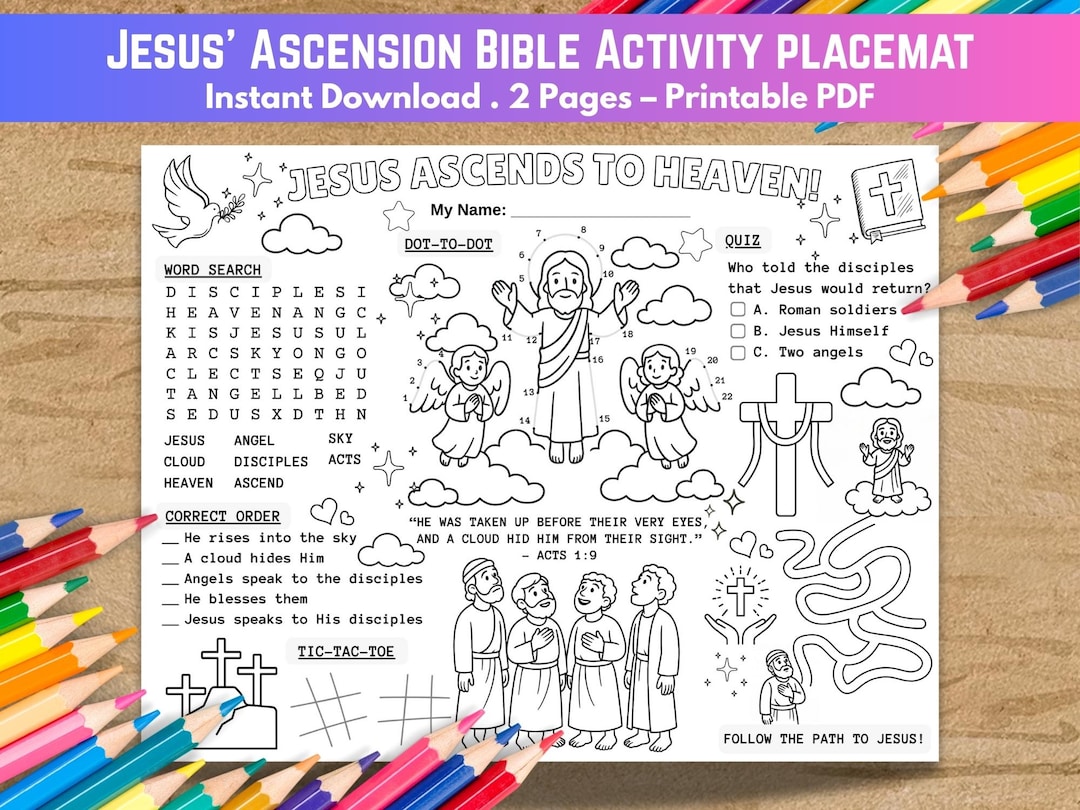 Jesus' Ascension Bible Activity Placemat for Kids – Printable Games ...