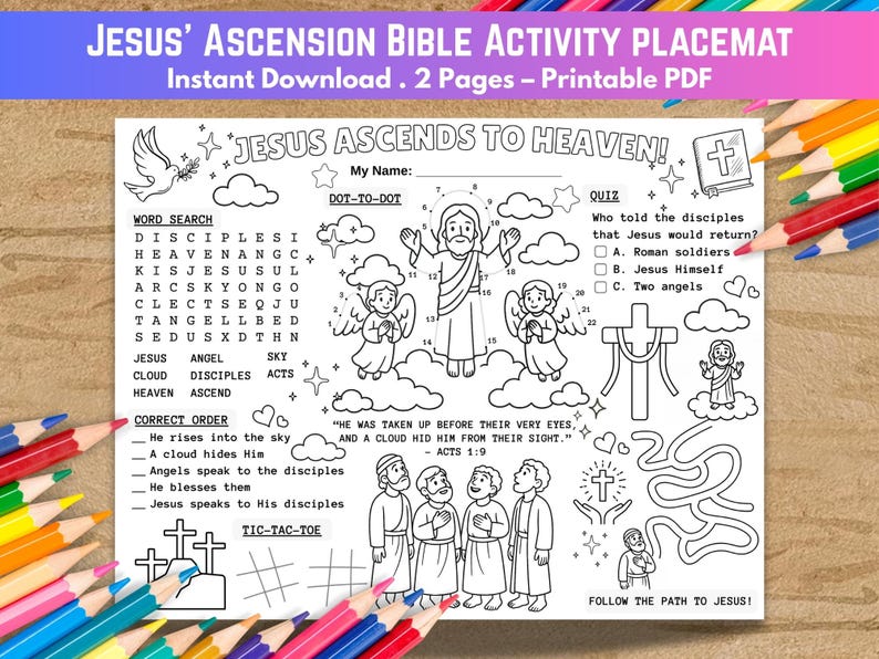 Jesus' Ascension Bible Activity Placemat for Kids – Printable Games ...