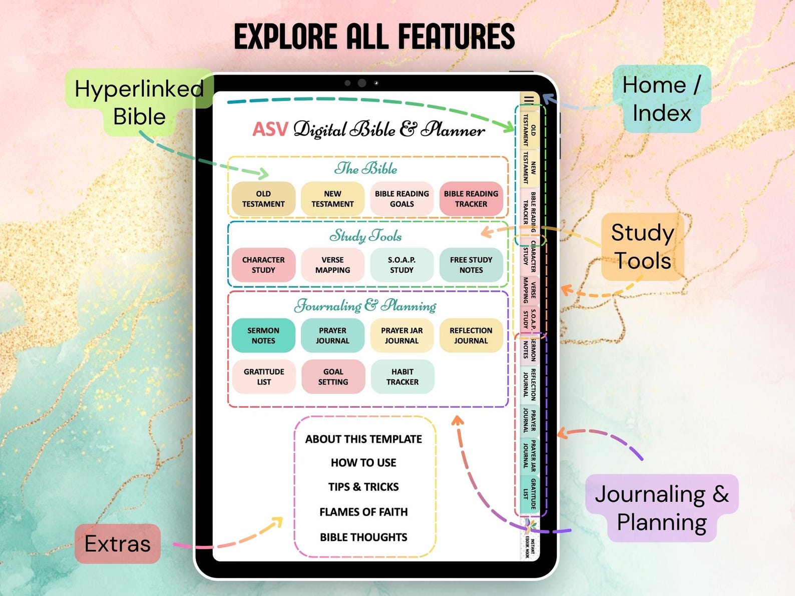All-in-one ASV Digital Bible Study Planner in Pink, Hyperlinked PDF for ...