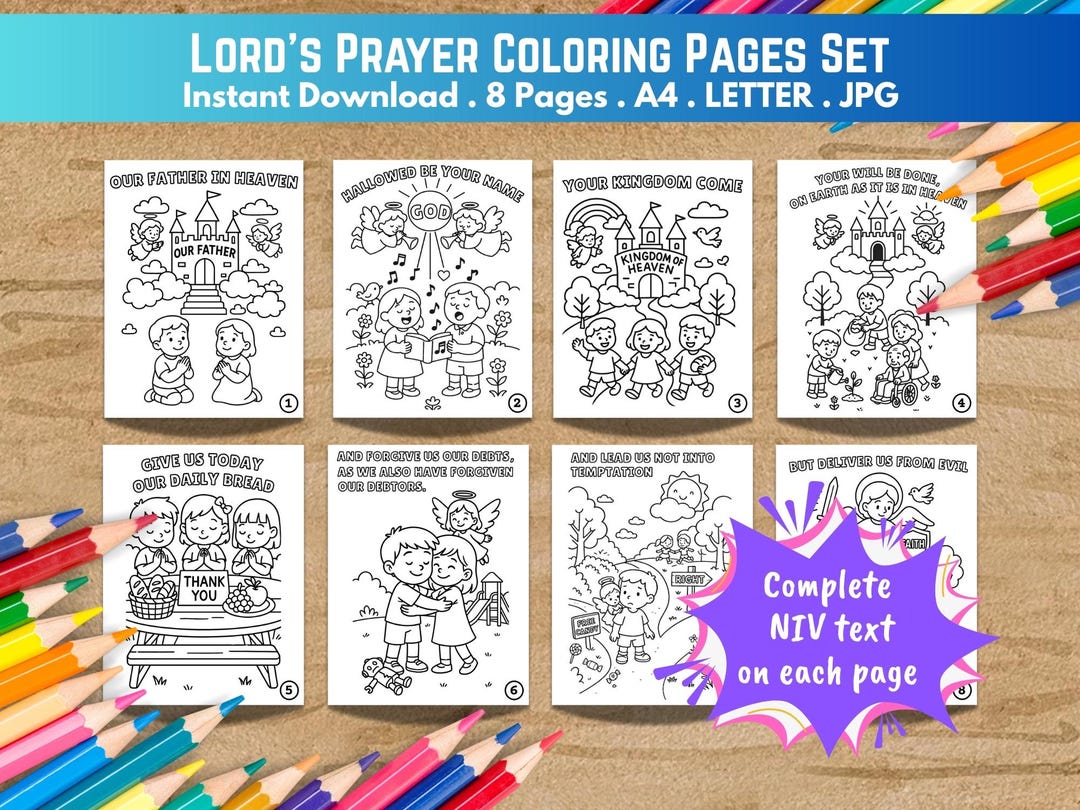 Lord’s Prayer Coloring Pages for Kids - 8 NIV Parts, Printable ...