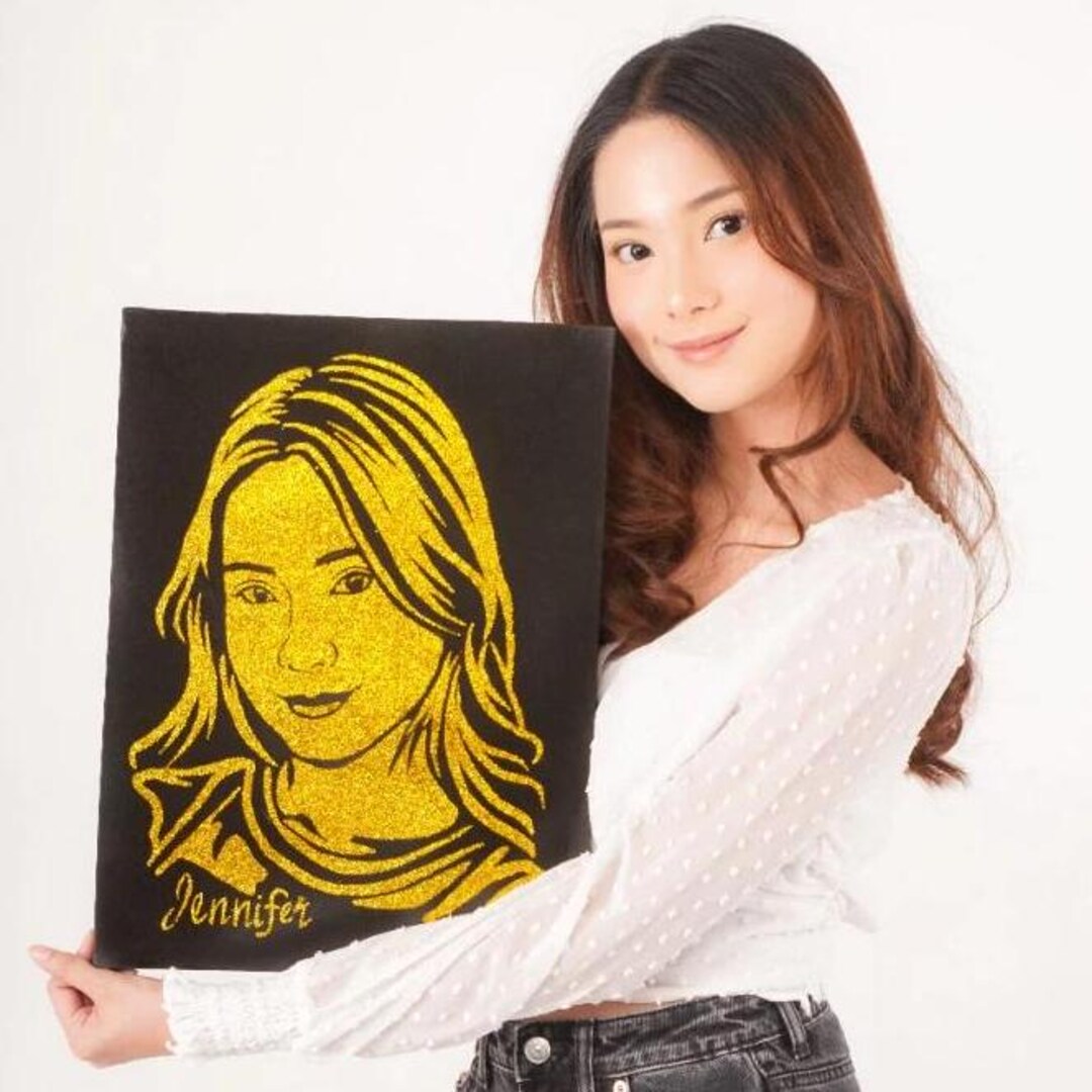 Custom Gold Glitter Portrait Personalized Handmade Sparkling Canvas 1 ...